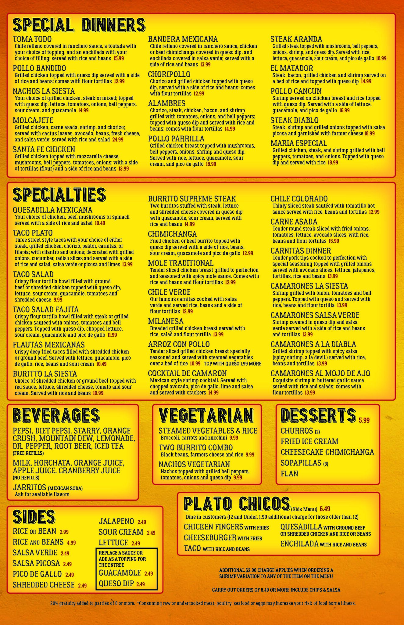 La Siesta Mexican Cuisine | Columbia MO | Menu